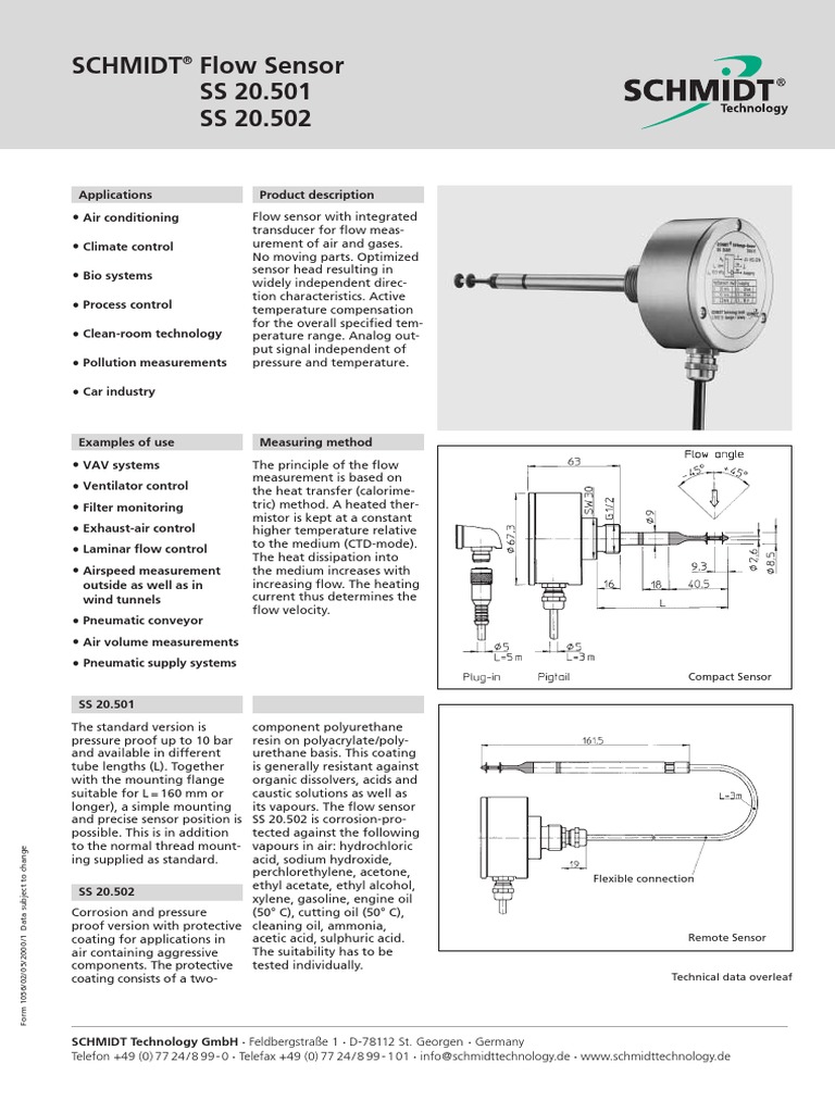 Catalogo Sensor SS 20 501 y 502 | PDF | Sensor | Flow Measurement