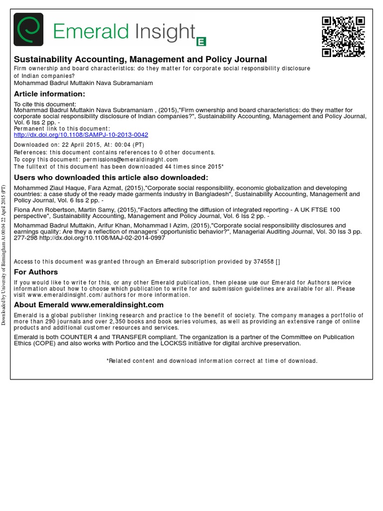 Muttakin Dan Subramaniam (2015) | PDF | Corporate Social Responsibility ...