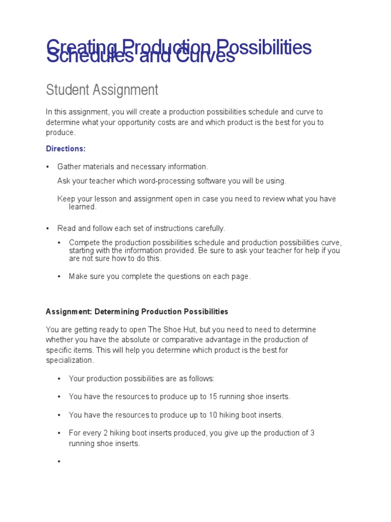 Creating Production Possibilities Schedules and Curves: Student ...