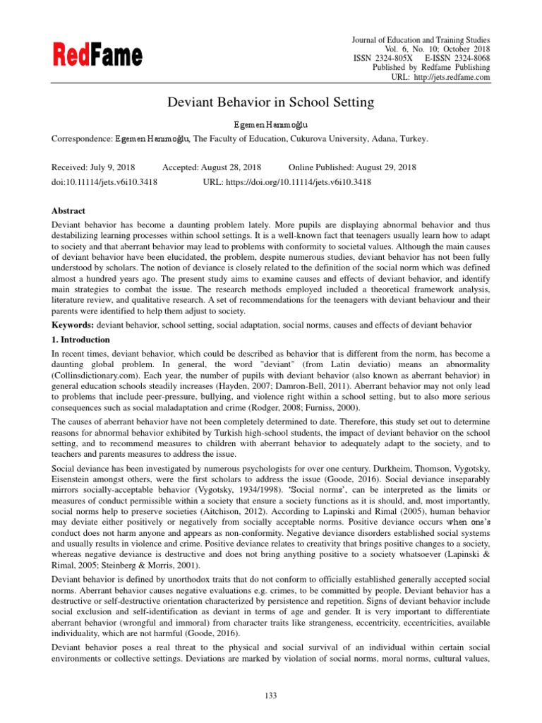 Deviant Behavior in School Setting | PDF | Deviance (Sociology) | Adolescence