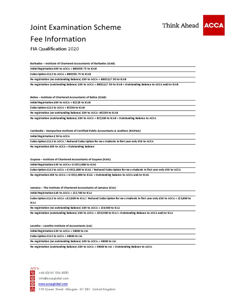 Joint Examination Scheme Fee Information: FIA Qualification 2020 | PDF ...