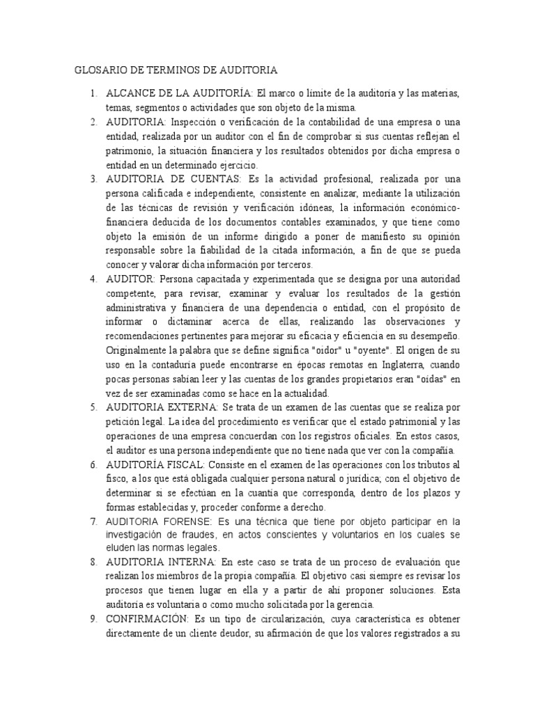 Glosario de Términos de Auditoría | PDF | Auditoría | Contabilidad