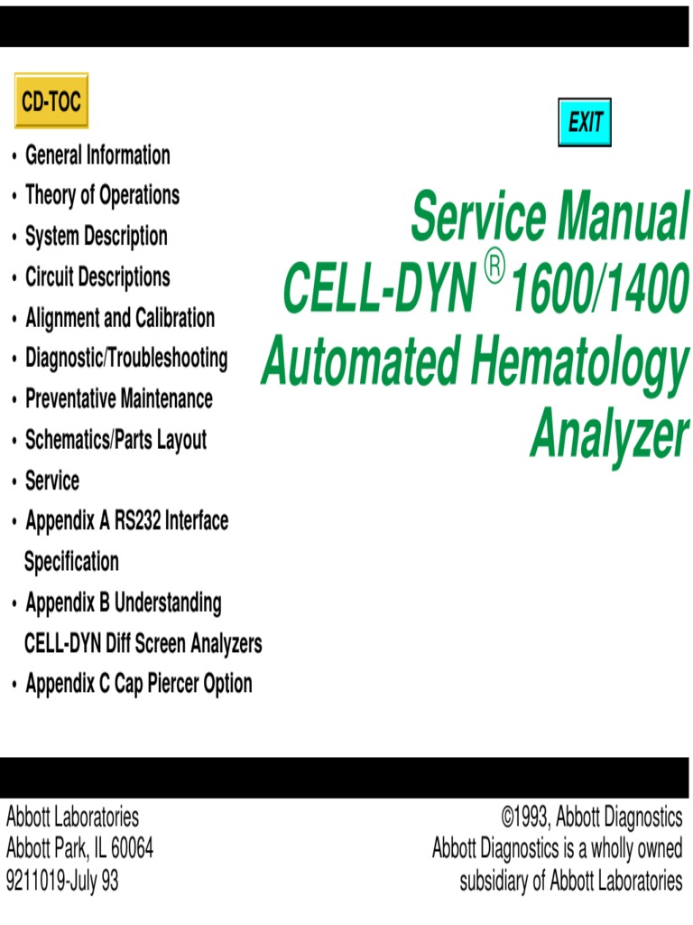 Abbott - Cell Dyn - 1400-1600 - Service Manual | PDF | Electric Current ...
