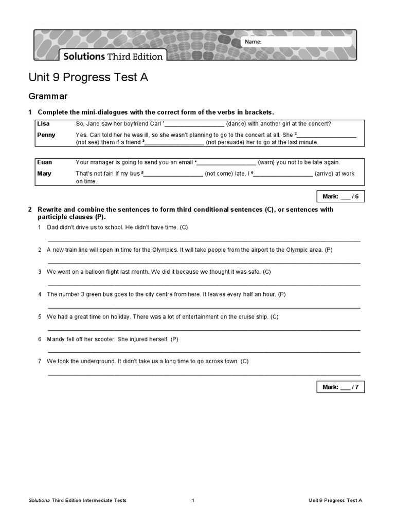 Unit 9 Progress Test A Answers | PDF | Sentence (Linguistics)