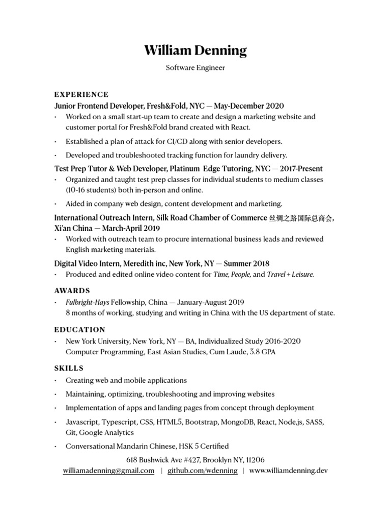William Denning Resume | PDF | Computers