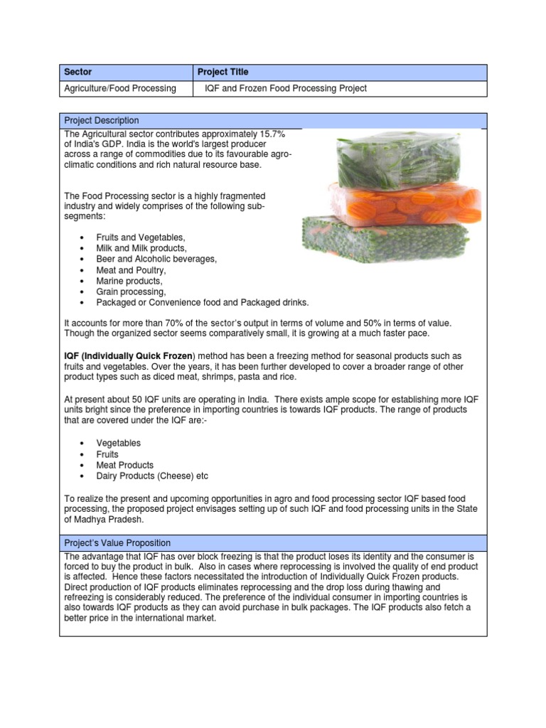 Agri & Food Processing - IQF and Frozen Food Processing Project | PDF ...