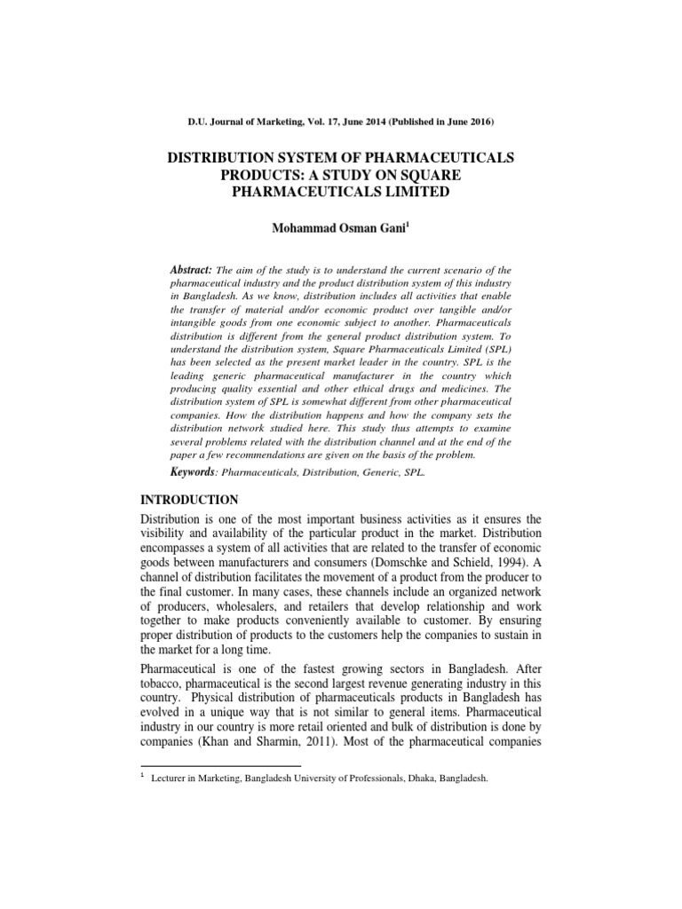 14 Distribution System of Pharmaceuticals Products A Study On Square1 ...