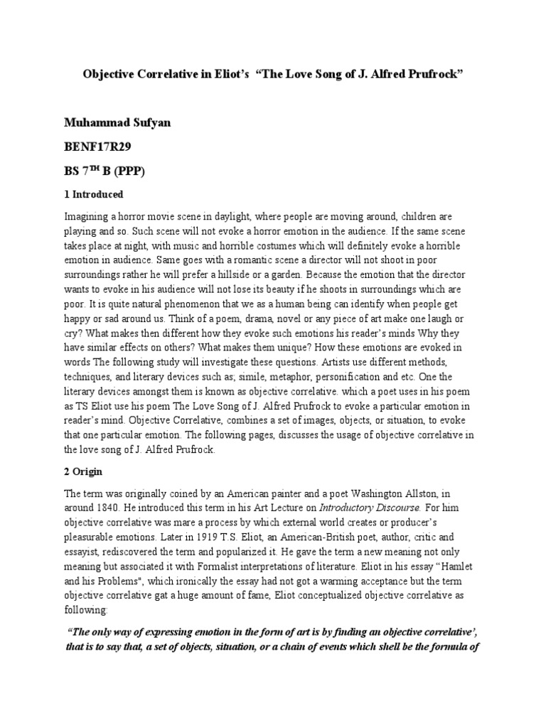 Objective Correlative in Eliot's "The Love Song of J. Alfred Prufrock ...