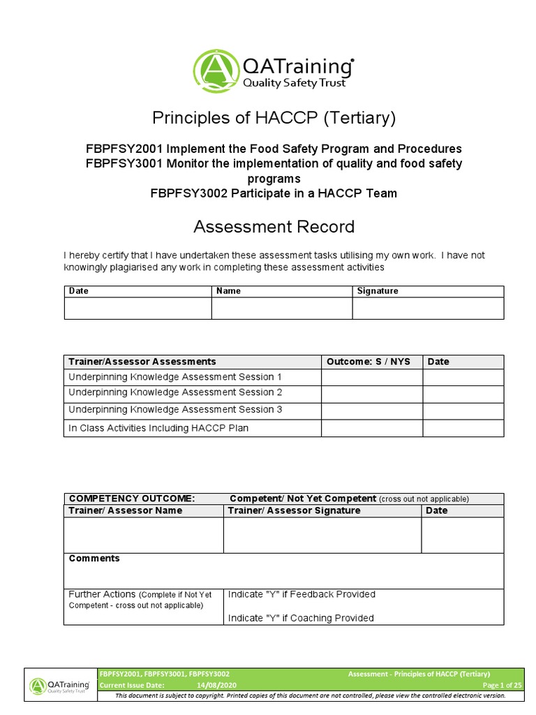 Principles of HACCP Assessment Book Tertiary | PDF | Hazard Analysis ...