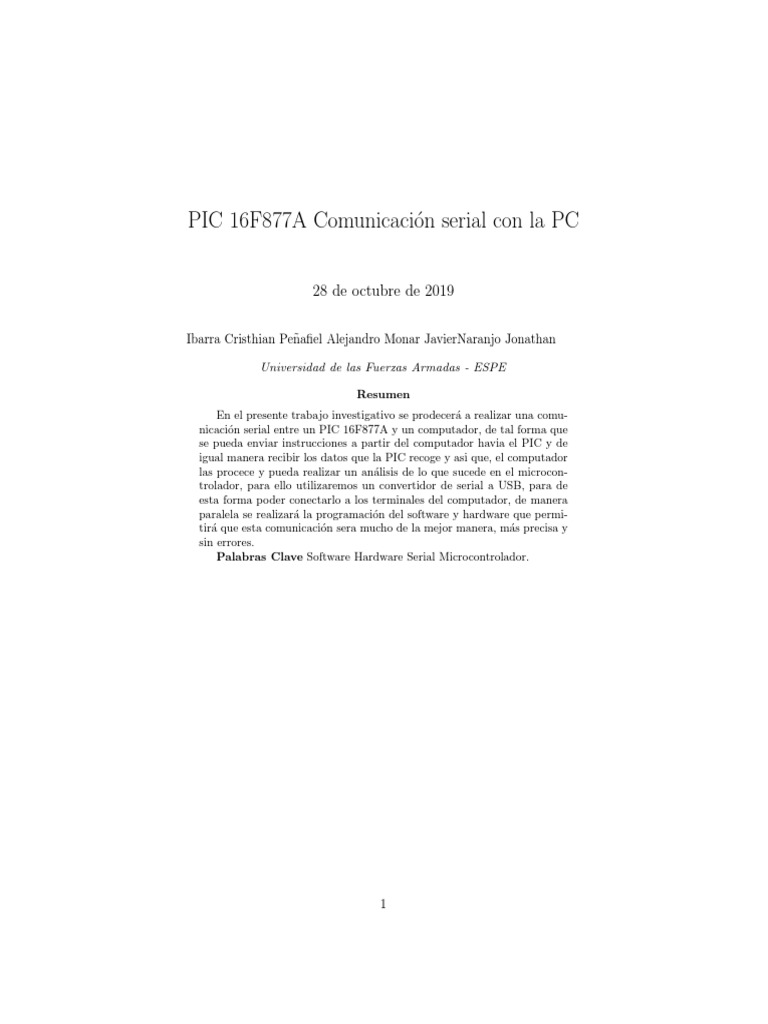 PIC 16F877A Comunicaci N Serial Con La PC | PDF | Ascii | USB