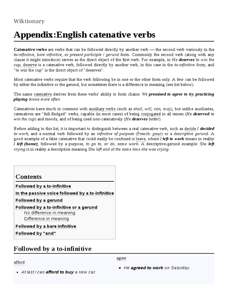 A Comprehensive Guide to English Catenative Verbs | PDF | Verb ...