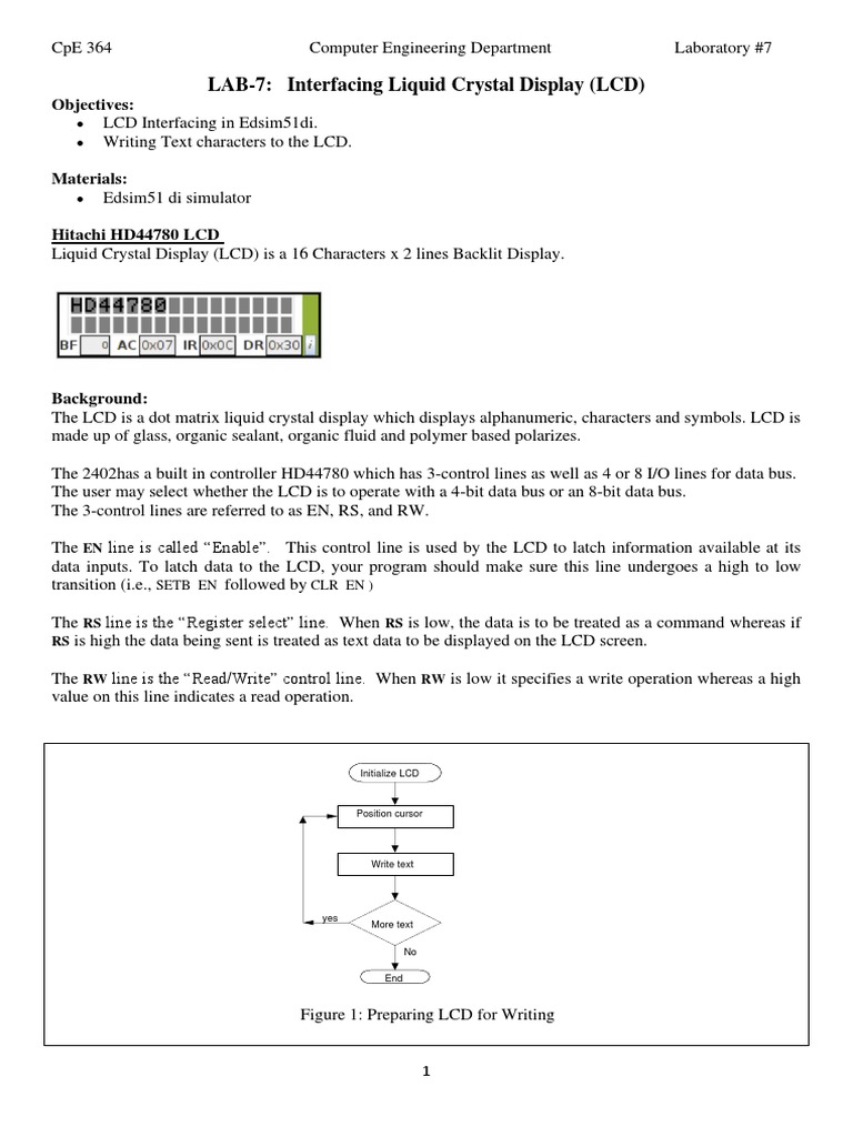 LAB-7: Interfacing Liquid Crystal Display (LCD) : Objectives | PDF | Liquid Crystal Display ...