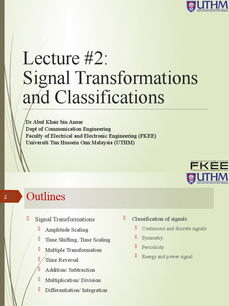 Lecture #2: Signal Transformations and Classifications | PDF | Discrete ...