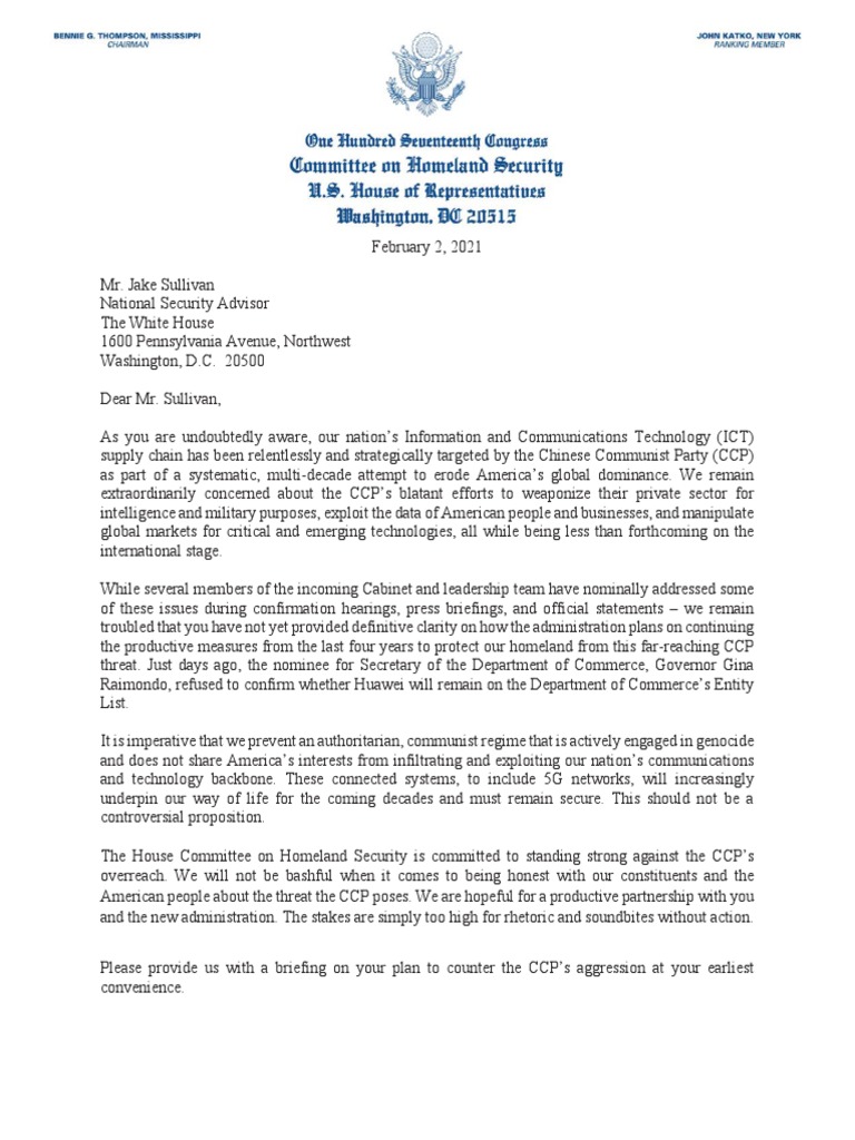 House GOP Letter To Jake Sullivan | PDF | United States House Of ...