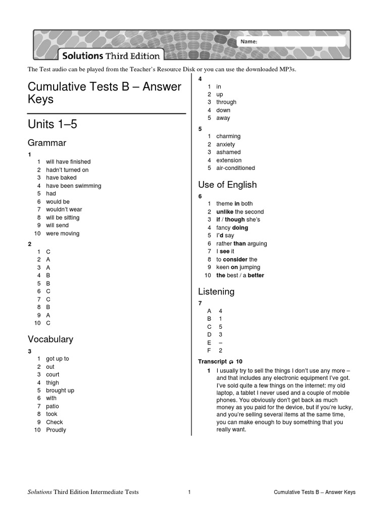 Sol3e Int Cumulative Test Answer Keys B 1608618420 | PDF | Selfie | Science Sol3e Int Cumulative Test Answer Keys B 1608618420 | PDF | Selfie | Science