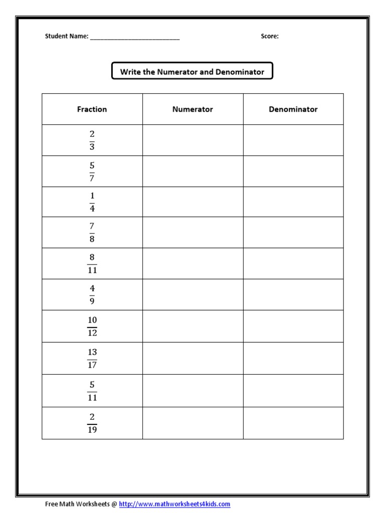 Identify Numerator Denominator | PDF