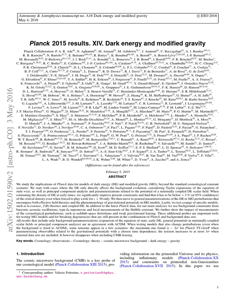 Planck 2015 Results. XIV. Dark Energy and Modified Gravity: Planck ...