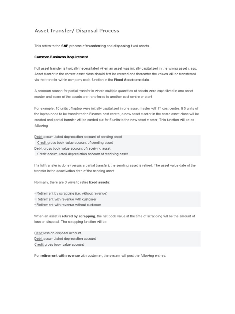 Asset Transfer-Disposal Process | PDF | Debits And Credits | Book Value