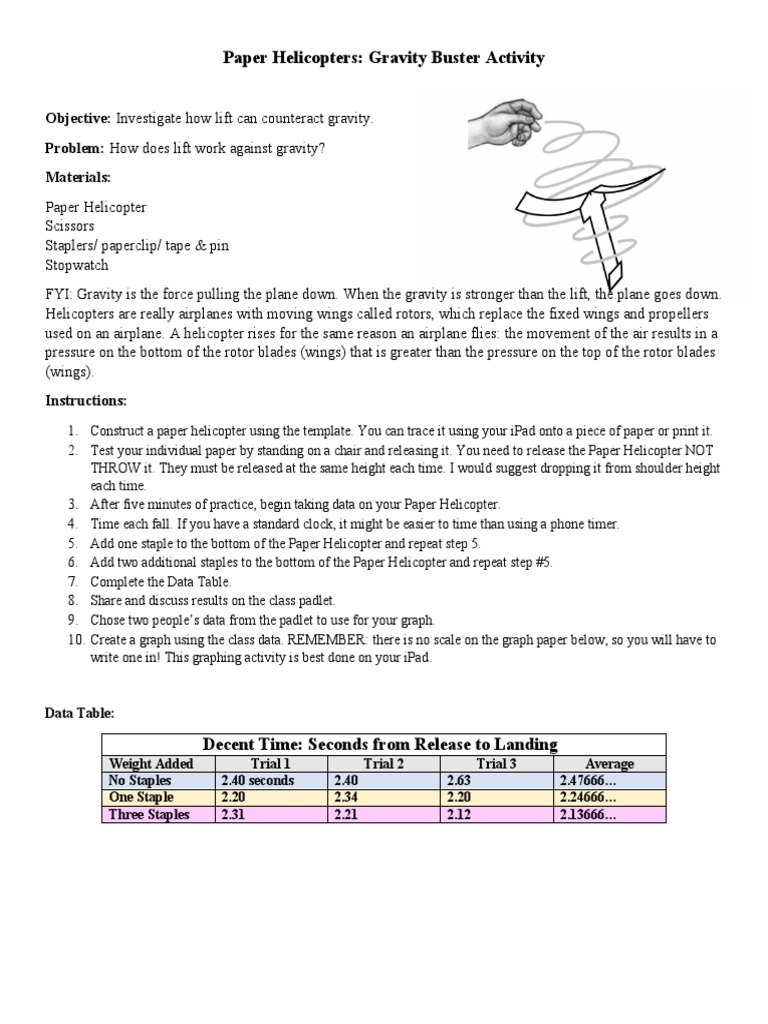 Paper Helicopter Gravity Experiment | PDF | Helicopter | Lift (Force)