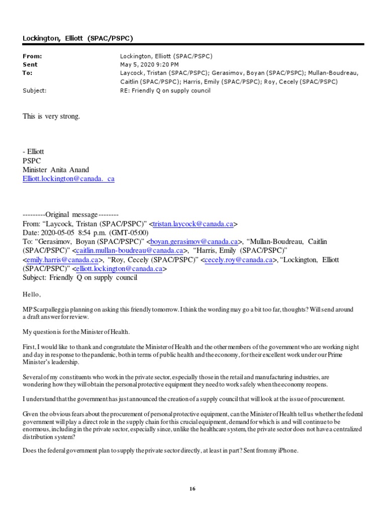 Internal Email Between PMO and Health and Procurement Ministers ...