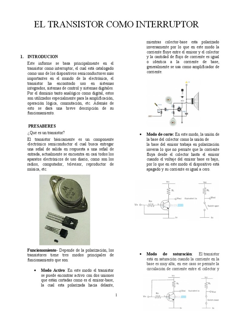 El Transistor Como Interruptor | PDF | Transistor | Transistor de unión bipolar