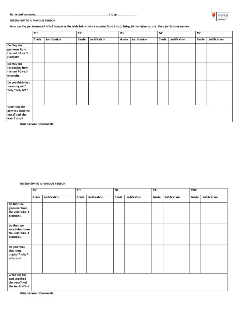 Famous Person Interview Evaluation Guide | PDF | Sports & Recreation ...