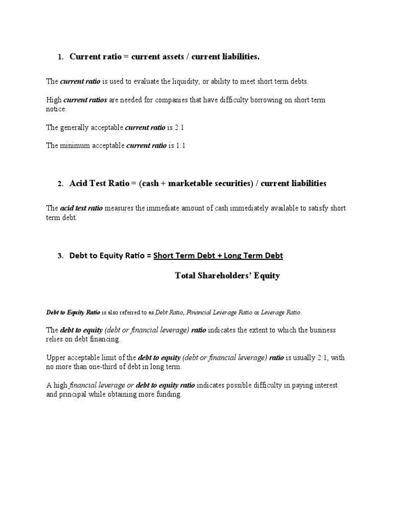Current Ratio Current Assets / Current Liabilities | PDF | Dividend | Investing