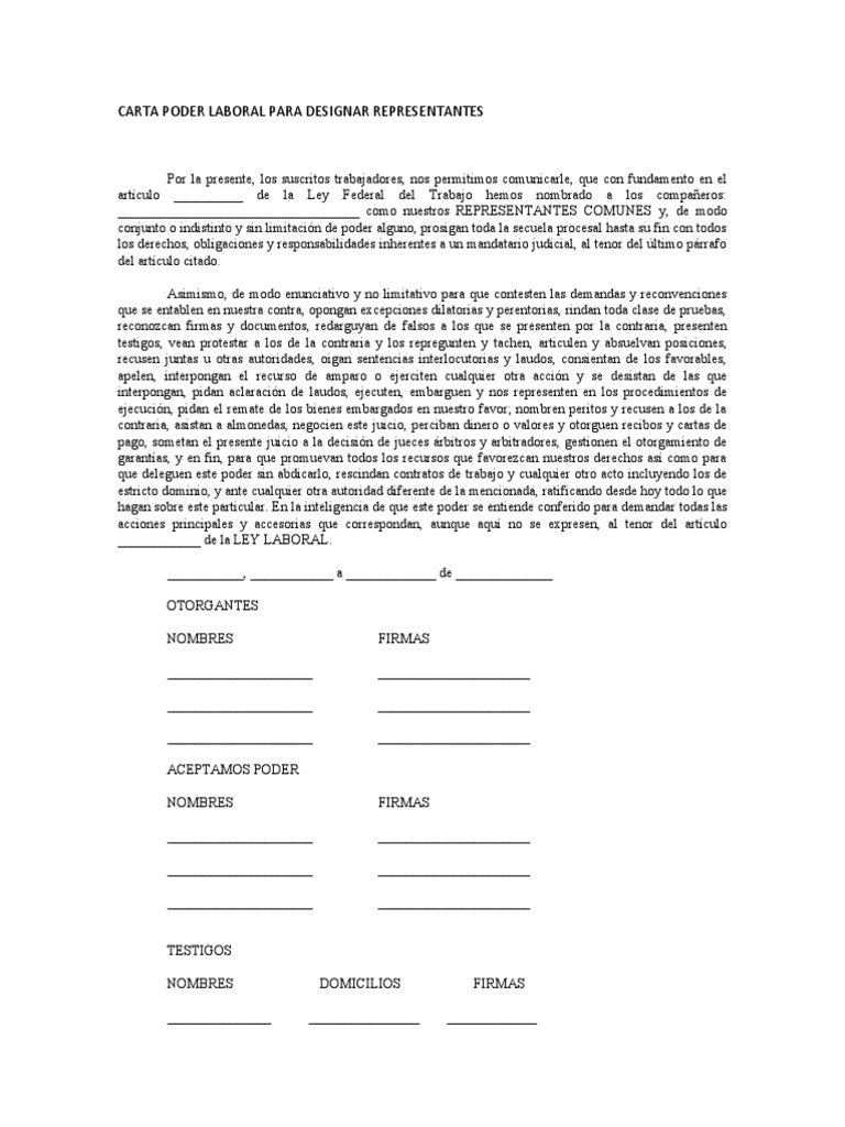 Carta Poder Laboral para Designar Representantes | PDF | Justicia ...
