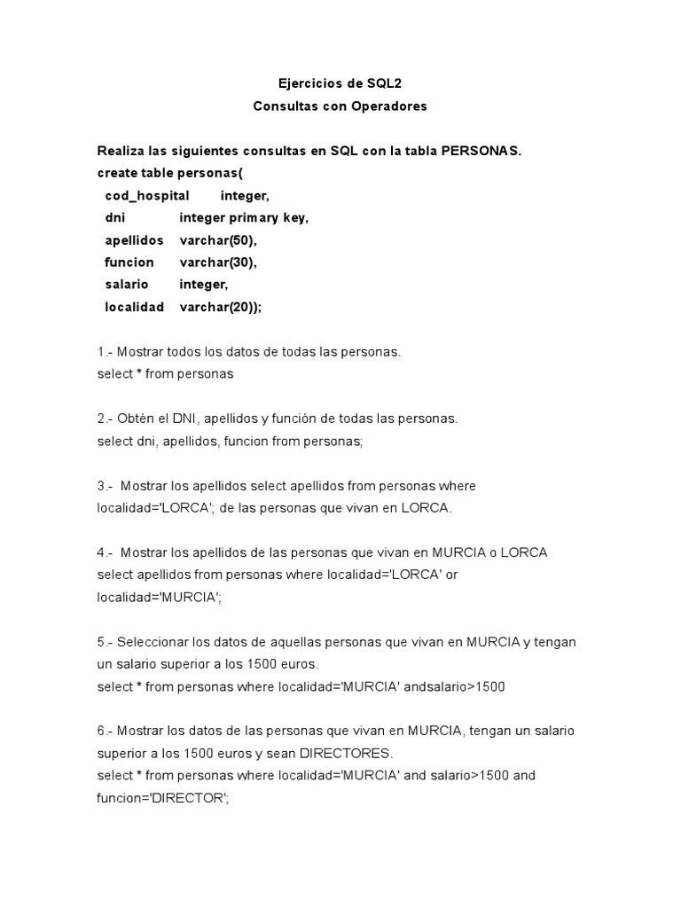 Ejercicios Sql 2 Pdf Sql Informática Y Tecnología De La Información 4904