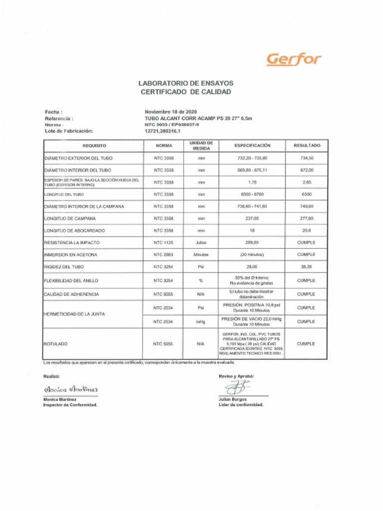Certificado Tuberia | PDF