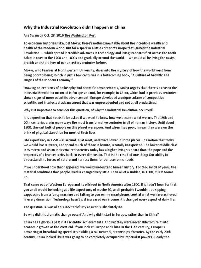Why The Industrial Revolution Didnt Start in China Article | PDF ...