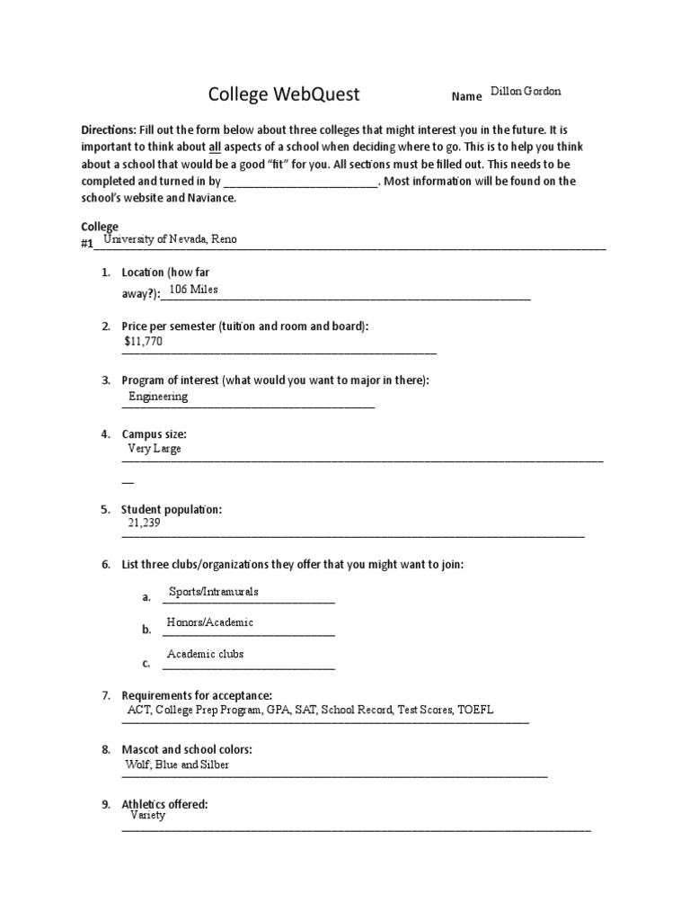College Webquest | PDF | Sat
