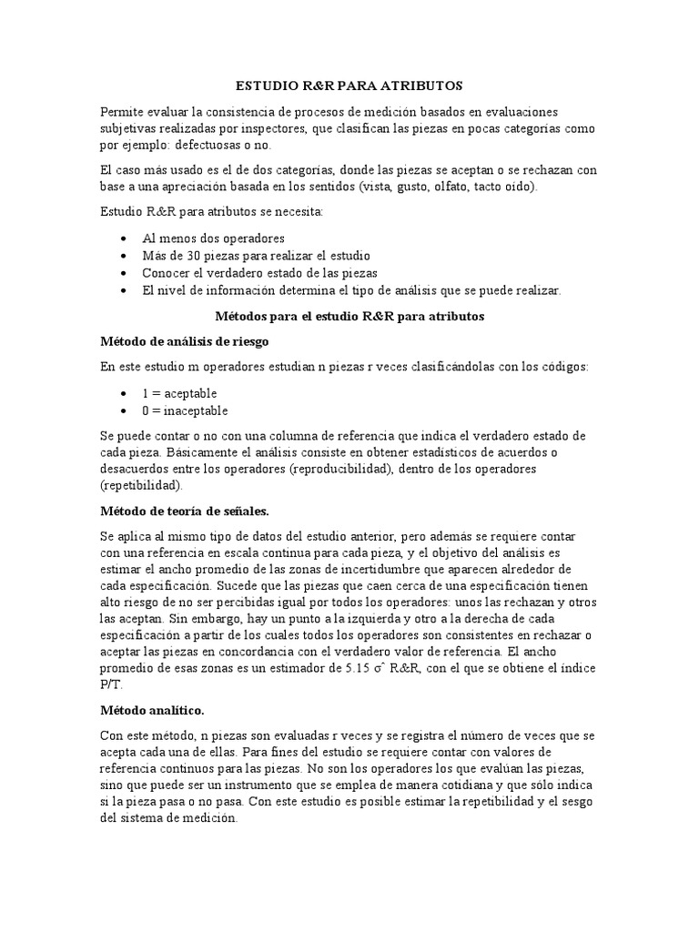 Estudio R&R para Atributos | PDF