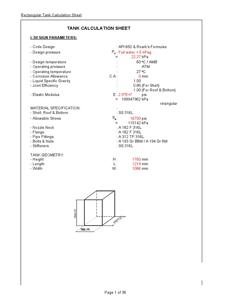 Master Vdocuments - MX Rectangular Tank Calculation | PDF | Pressure ...