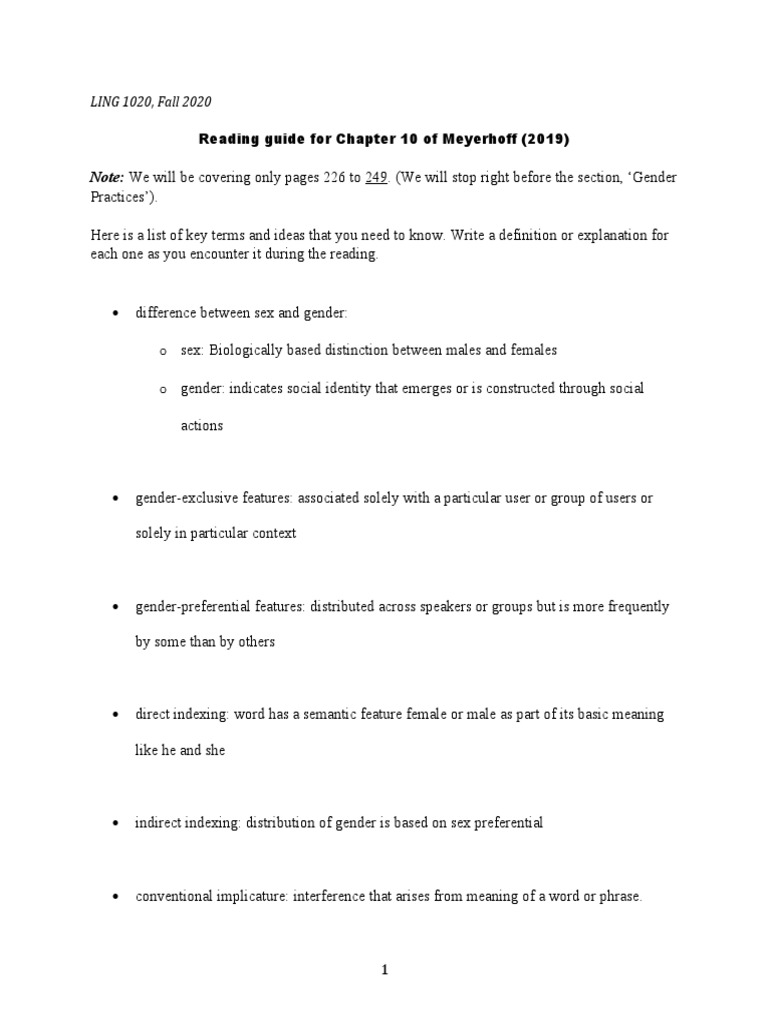 Chapter 10 - Reading Guide | Download Free PDF | Gender | Gender Studies