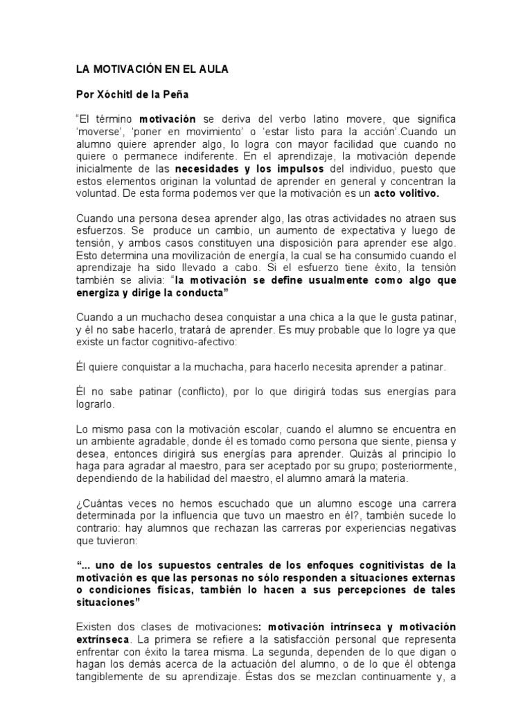 Motivación Escolar: Claves para el Aula | PDF