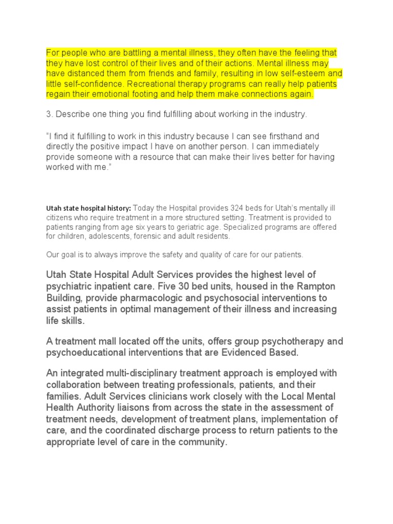 Utah State Hospital | PDF | Mental Disorder | Psychotherapy