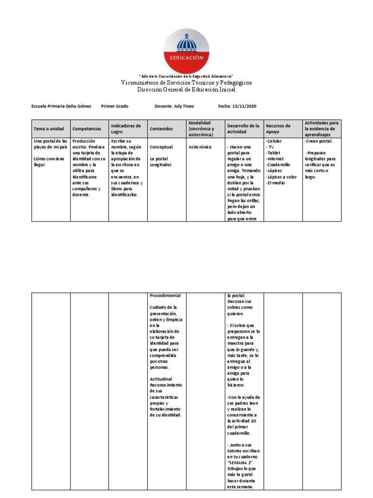 Planificacion Diaria Primer Grado 23-11-2020 | PDF | La naturaleza ...