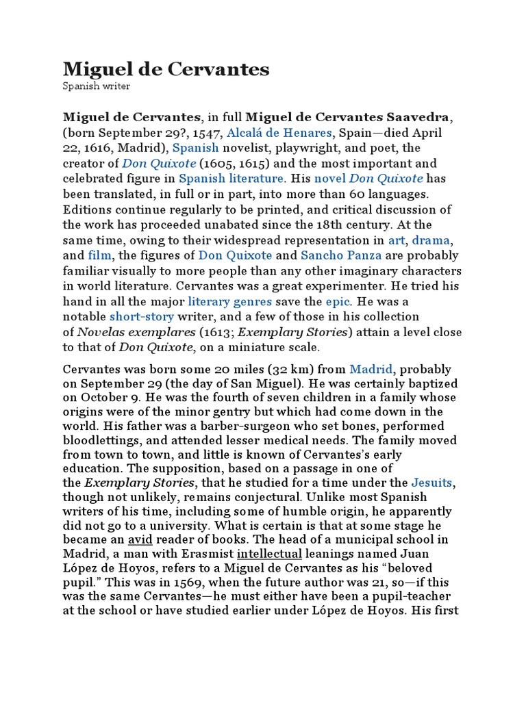Miguel de Cervantes: Alcalá de Henares Spanish Spanish Literature Novel ...