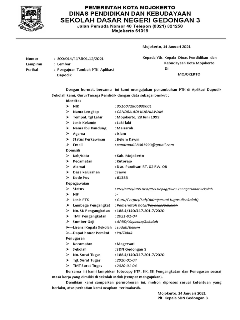 Tambah PTK A.N Candra Adi Kurniawan | PDF