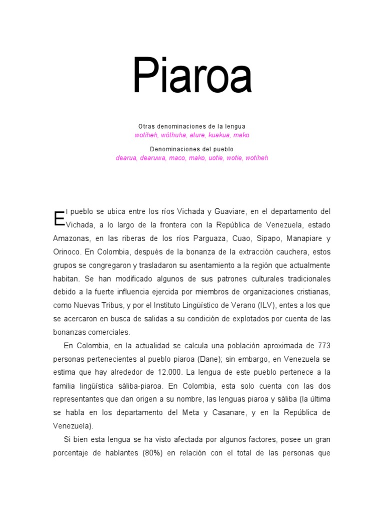 Piaroa | PDF | Idiomas