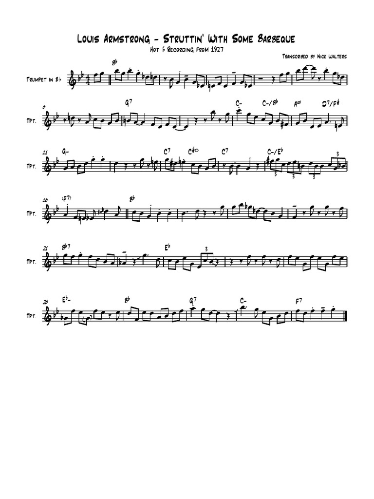 Louis Armstrong Struttin With Some Barbeque | PDF