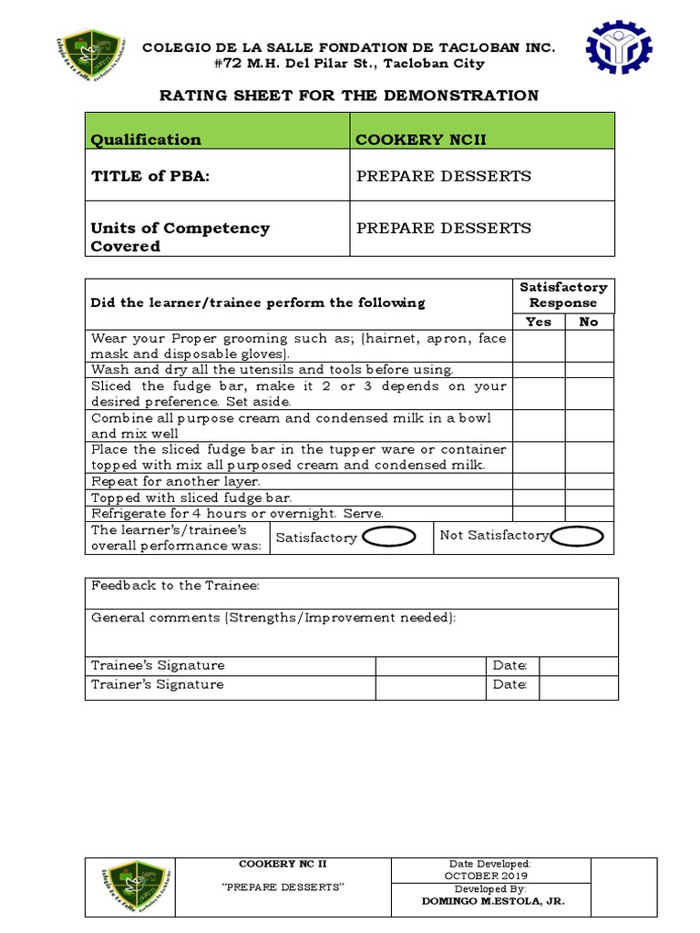Rating Sheet For The Demonstration | PDF