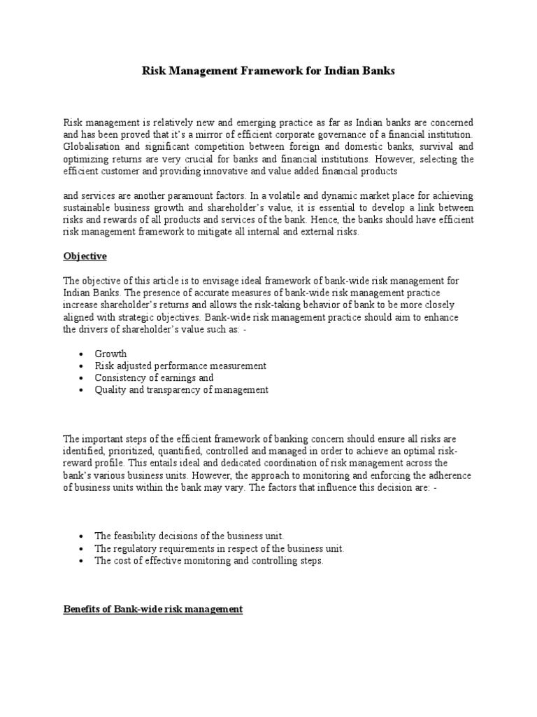 Risk Management Framework For Indian Banks | PDF | Risk Management ...