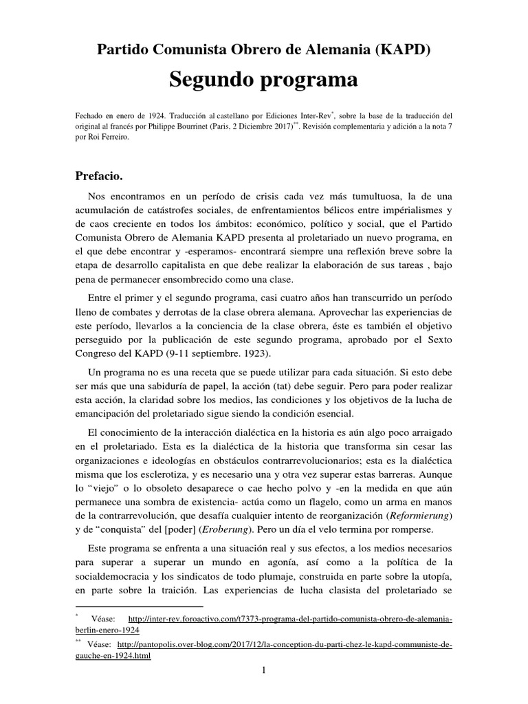 KAPD - Segundo Programa (1924) | PDF | Comunismo | Democracia social