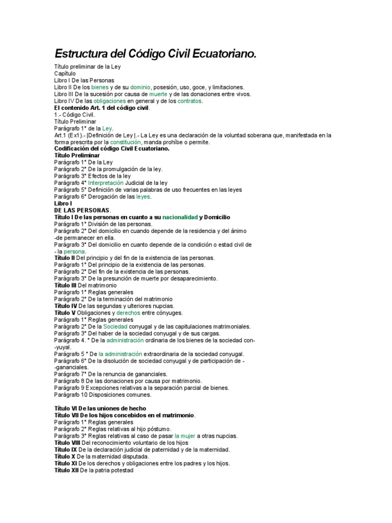 Estructura del Código Civil Ecuatoriano | PDF | Parentesco | Fundación ...
