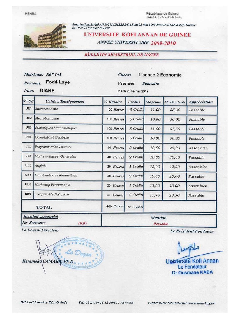 Bulletin Semestriel de Note Licence 2 Economie-Converti | PDF