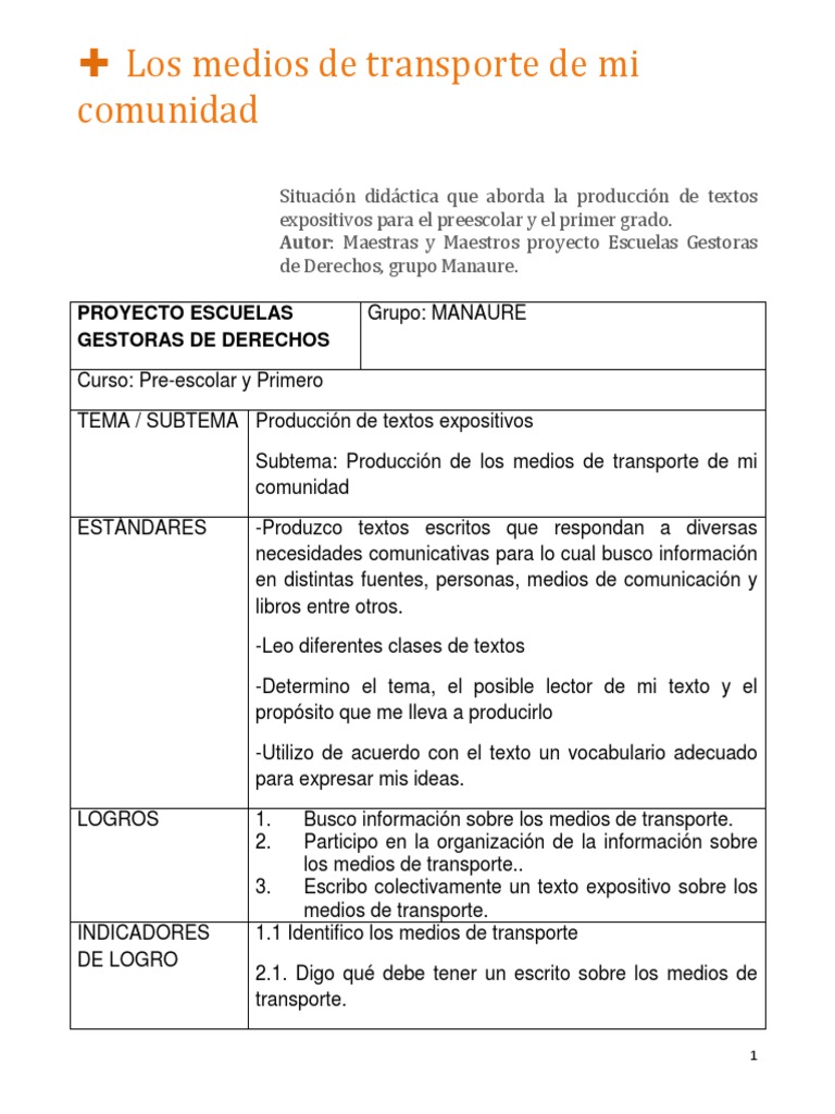 Los Medios de Transporte de Mi Comunidad | PDF | Transporte | La ...