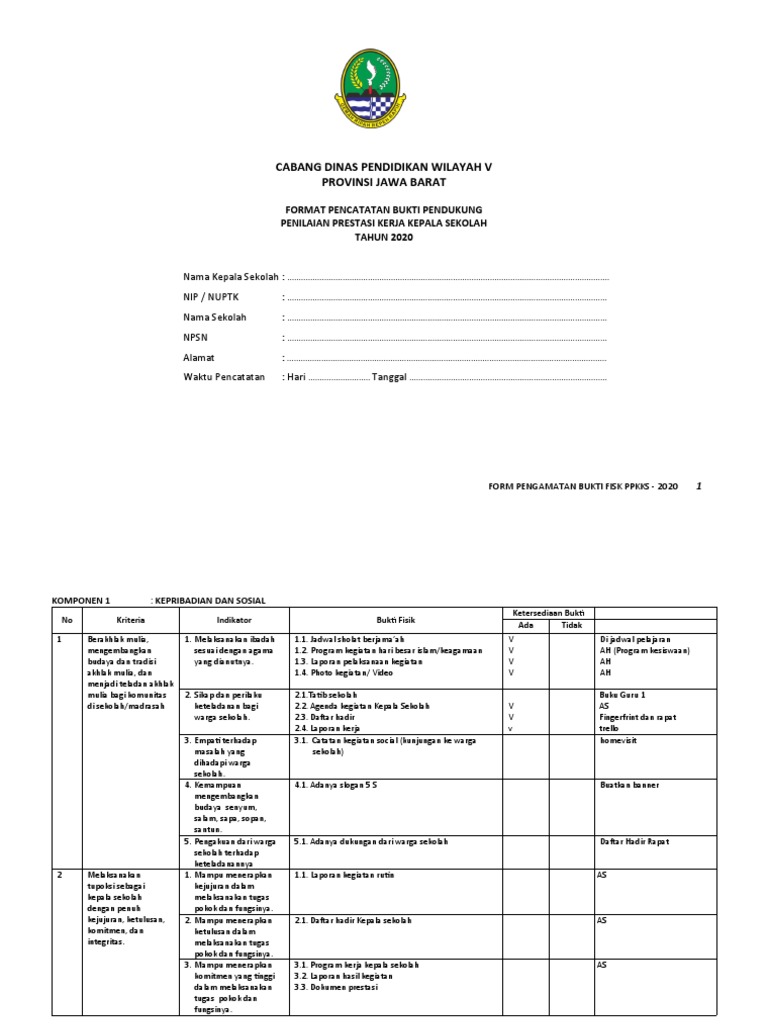 Format Pencatatan Bukti Fisik PPKKS | PDF