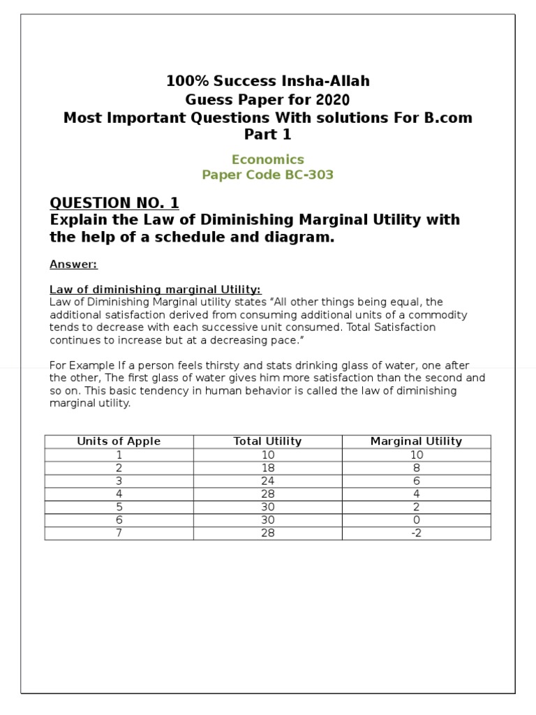 100% Success Insha-Allah Guess Paper For 2020: Economics Paper Code BC-303 | PDF | Output ...